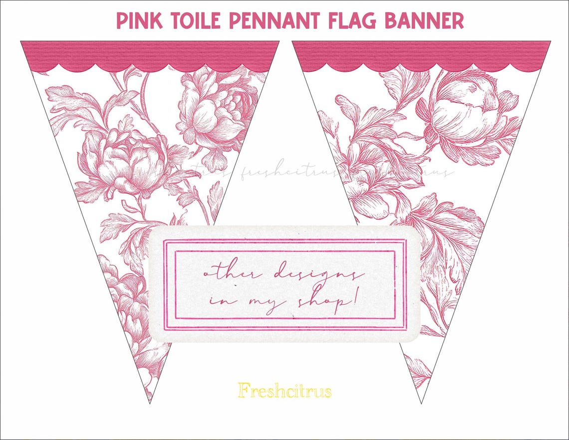 Blue and White Floral Pennant Flag Banner Printable Instant Download - Etsy