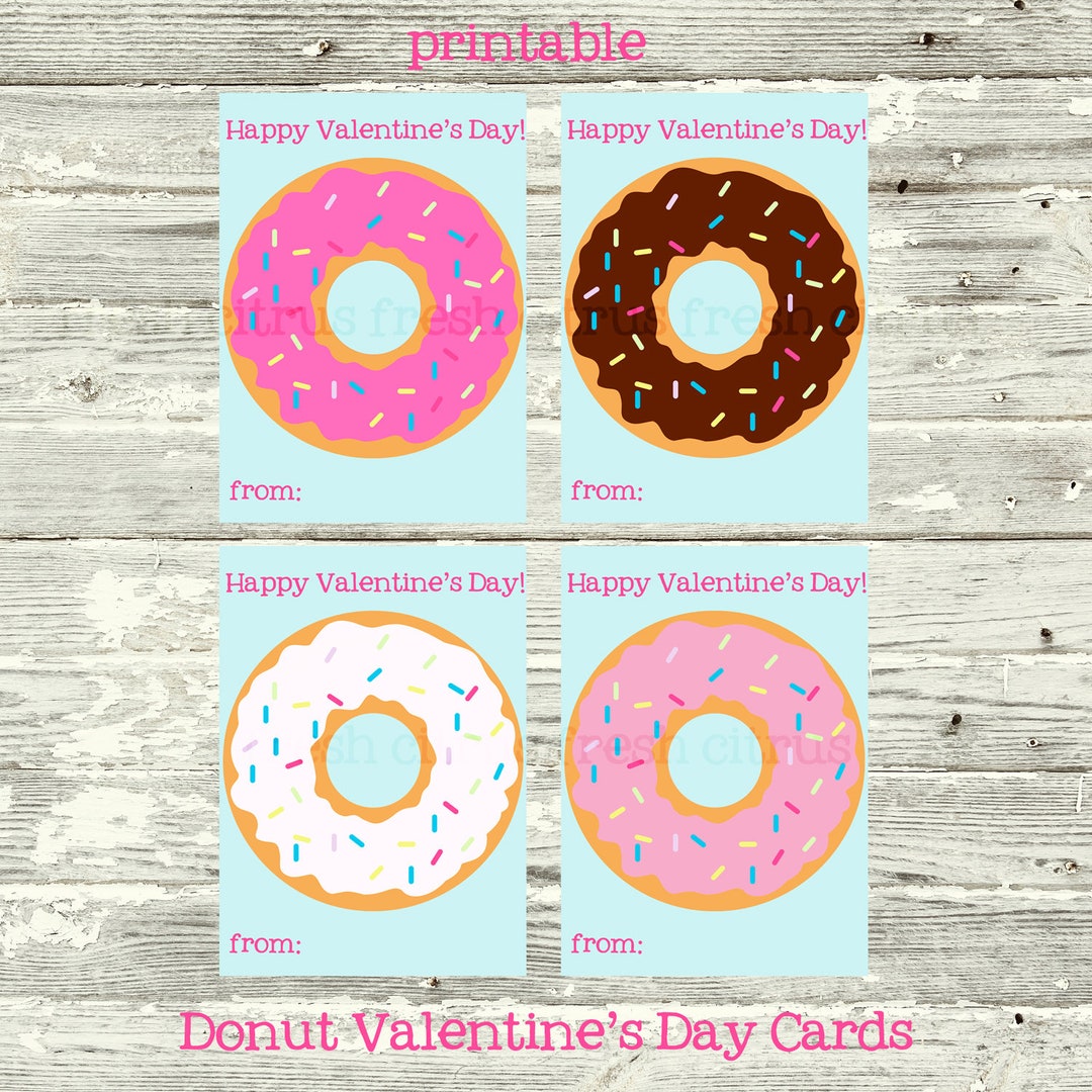 Donut Valentine's Day Card Kids Classroom Valentine Printable Instant ...