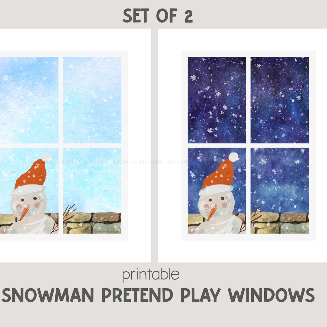 Windows for Pretend Play Snowman Snowy Day and Night Printable Instant ...