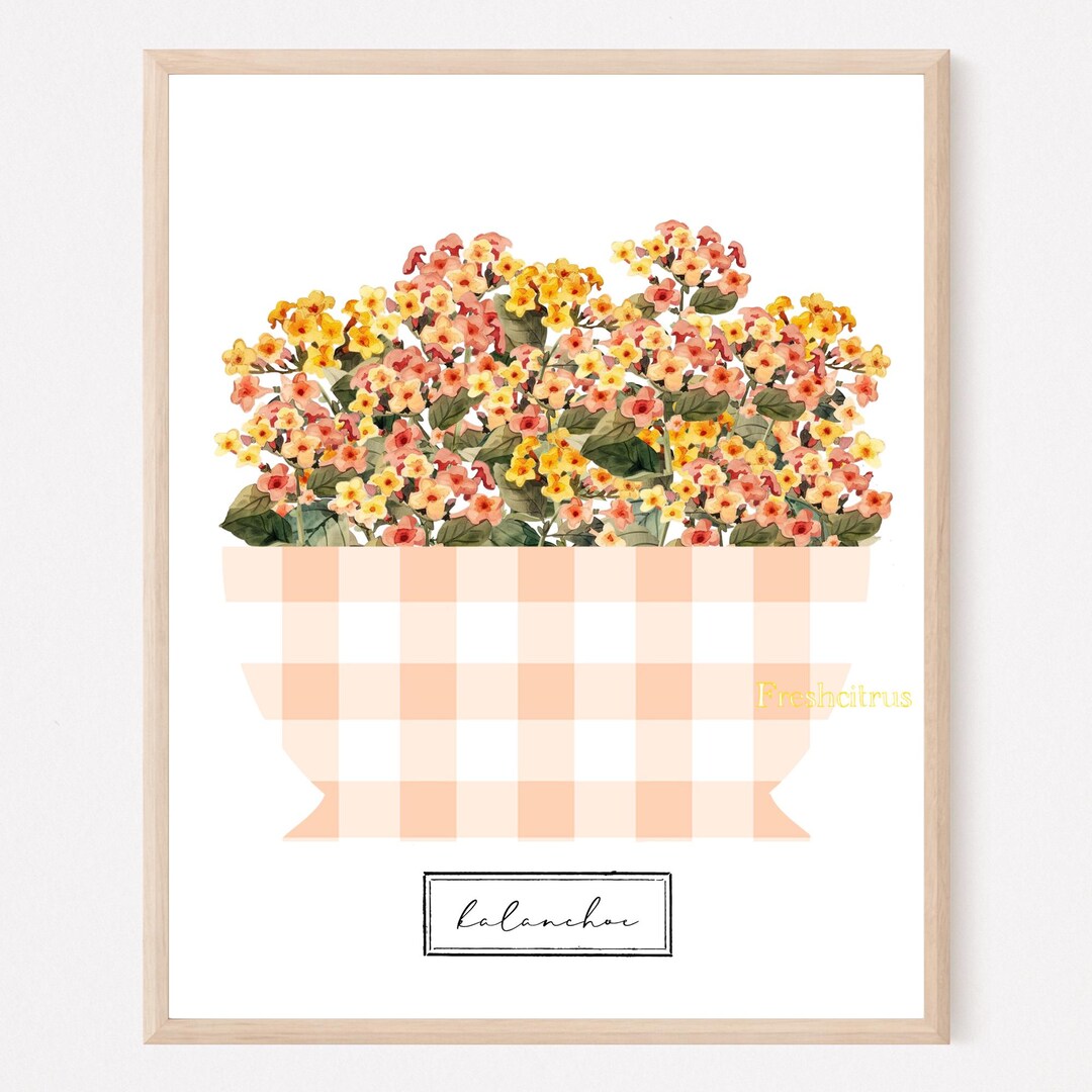 Flowers in Gingham Planter Art Print Printable Instant Download - Etsy