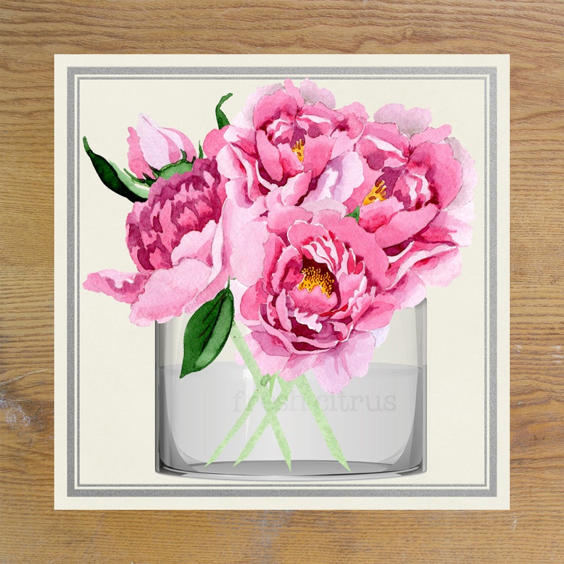 Peonies in Glass Vase Tags Pink Peony Gift Tag Printable - Etsy