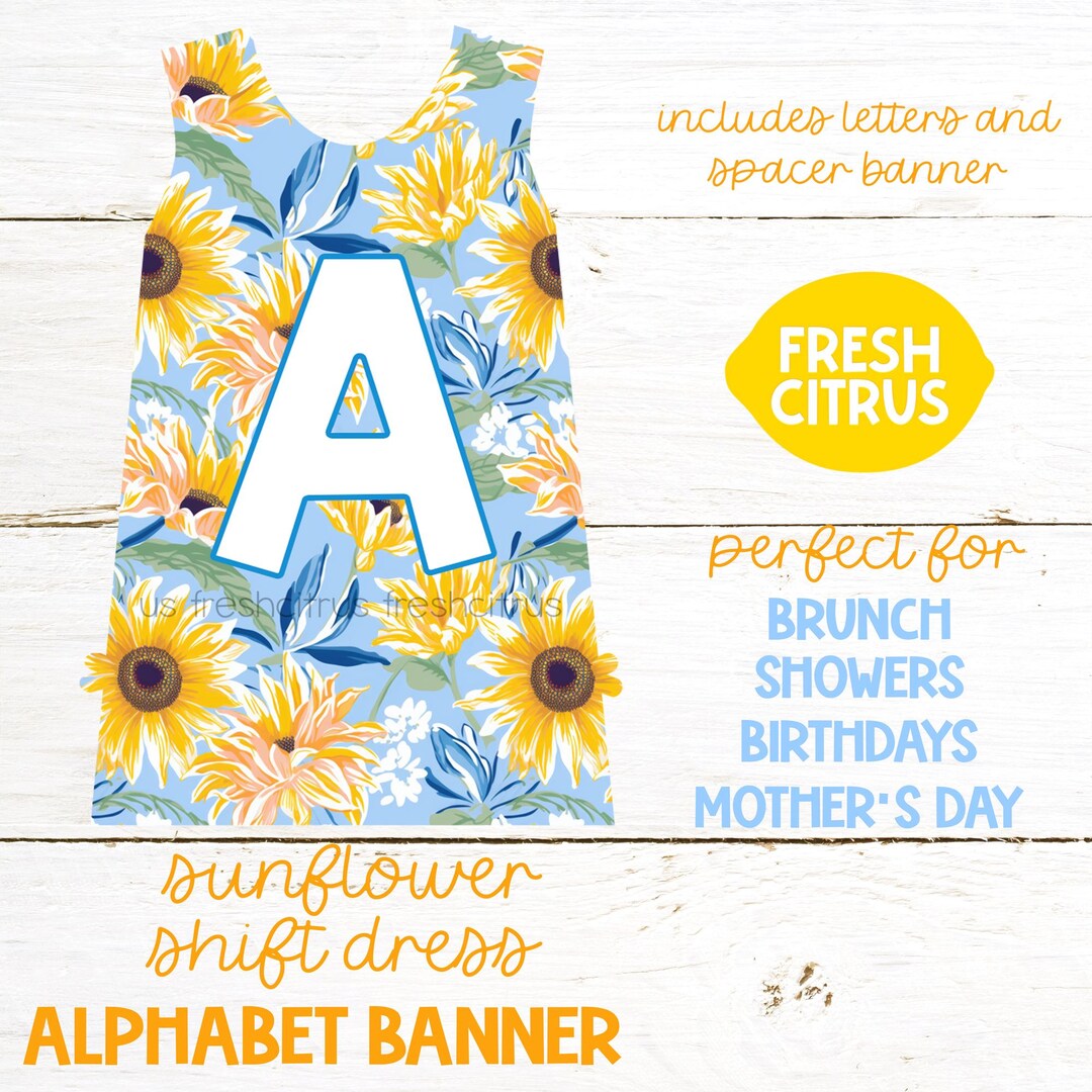 Sunflower Shift Dress Alphabet Banner Light Blue Printable Instant ...