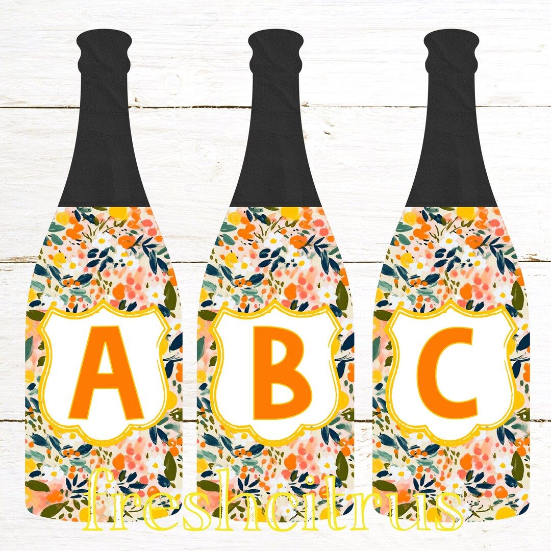 Champagne Bottle Banner Citrus Alphabet Banner A-Z Printable Instant ...