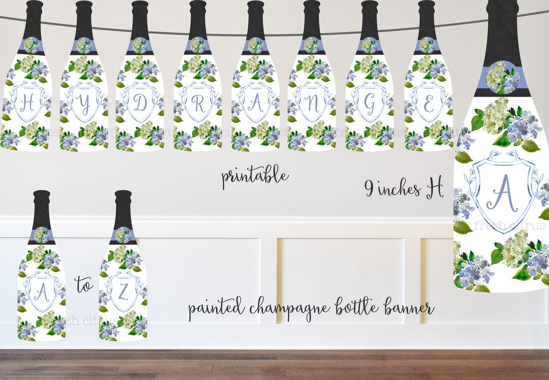 Hydrangea Champagne Bottle Banner: A-Z Printable Party Decor (PDF) - Etsy