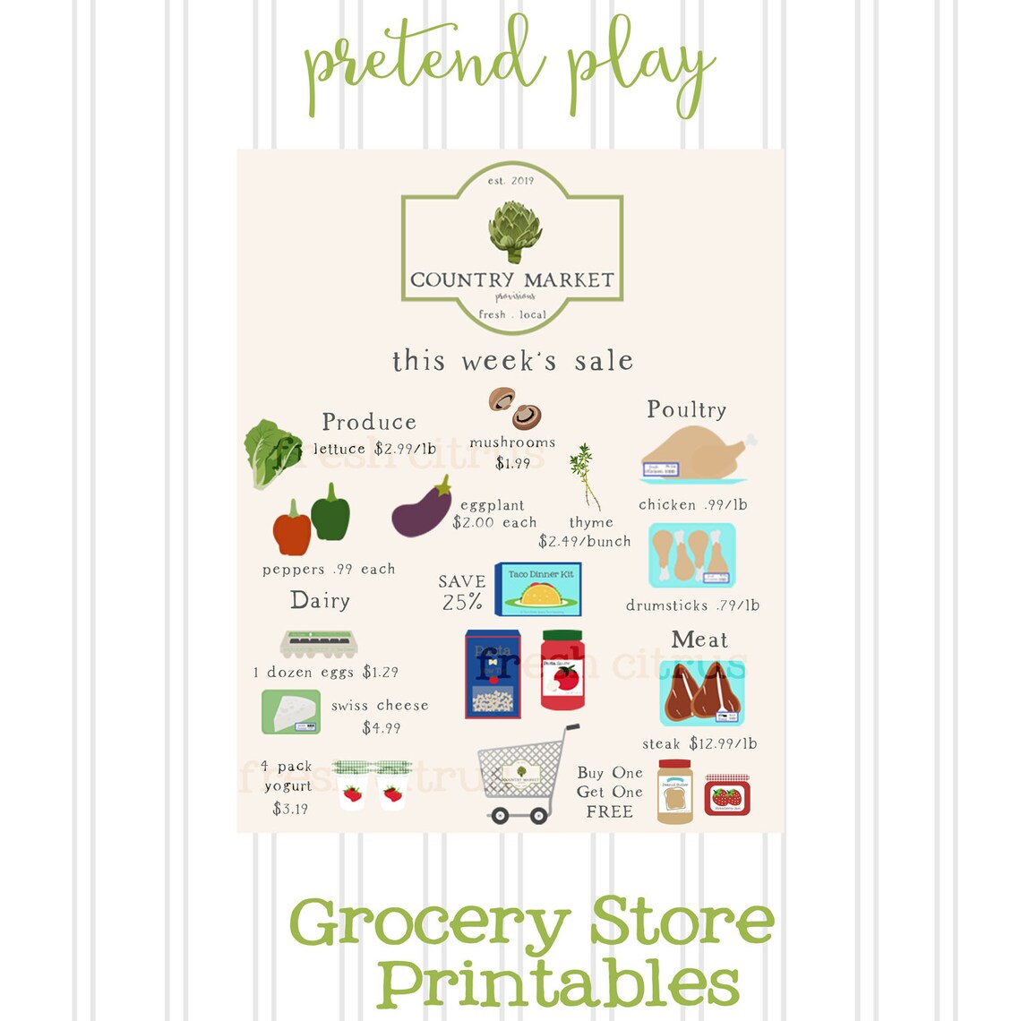 Grocery Store Printables Pretend Play Market Printable Instant Download ...
