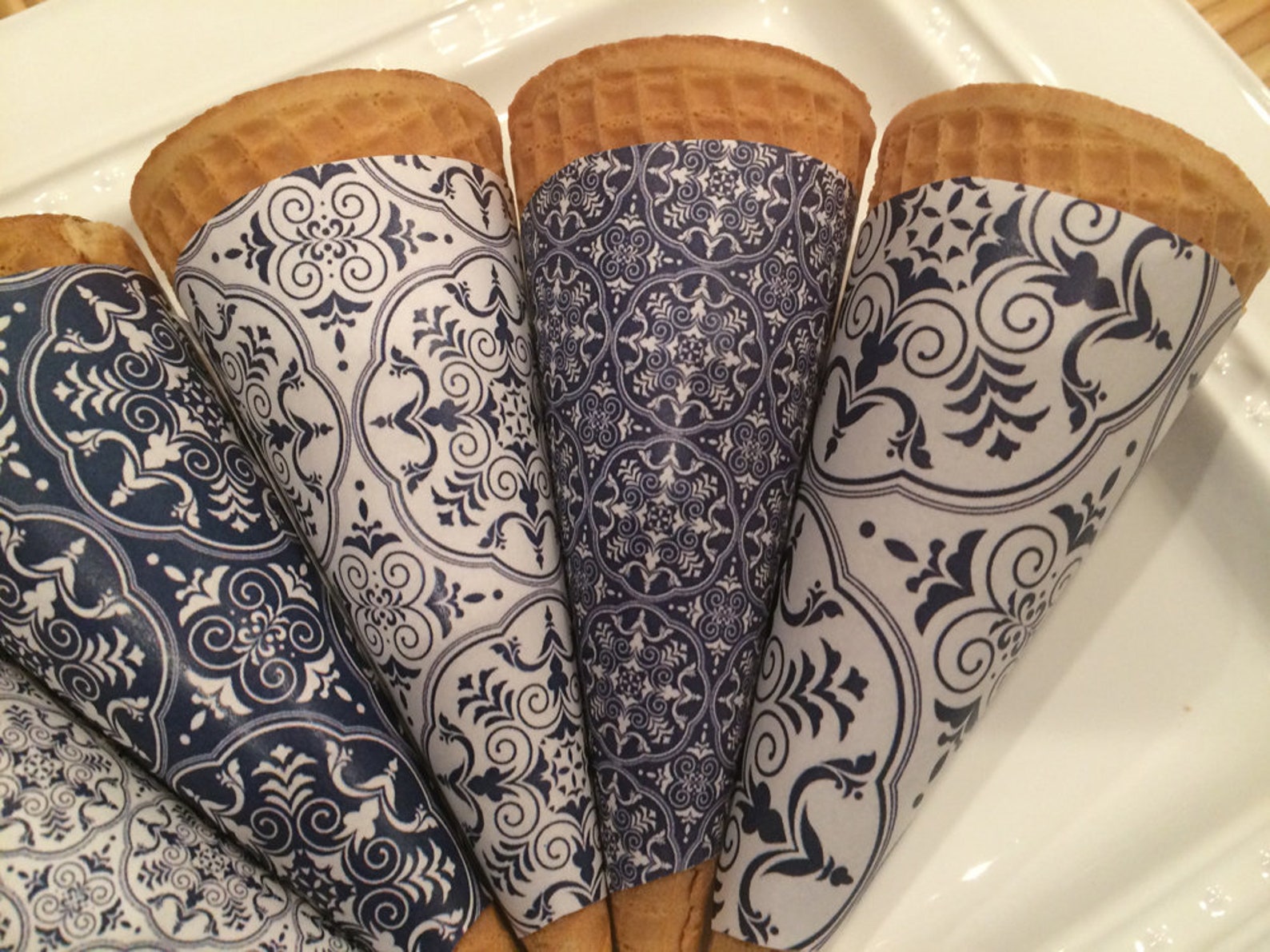 Ice Cream Cone Wrappers Navy Blue and White Summer Party Ice | Etsy