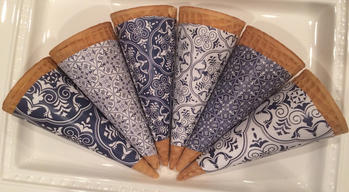 Ice Cream Cone Wrappers Navy Blue and White Summer Party Ice | Etsy