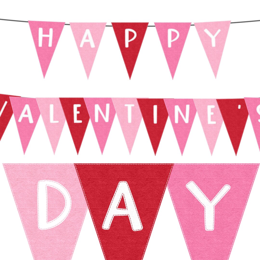 Printable Happy Valentine's Day Pennant Banner Felt With Stitching ...