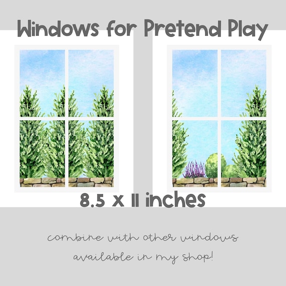 Windows for Pretend Play Pine Trees and Stone Wall Printable - Etsy