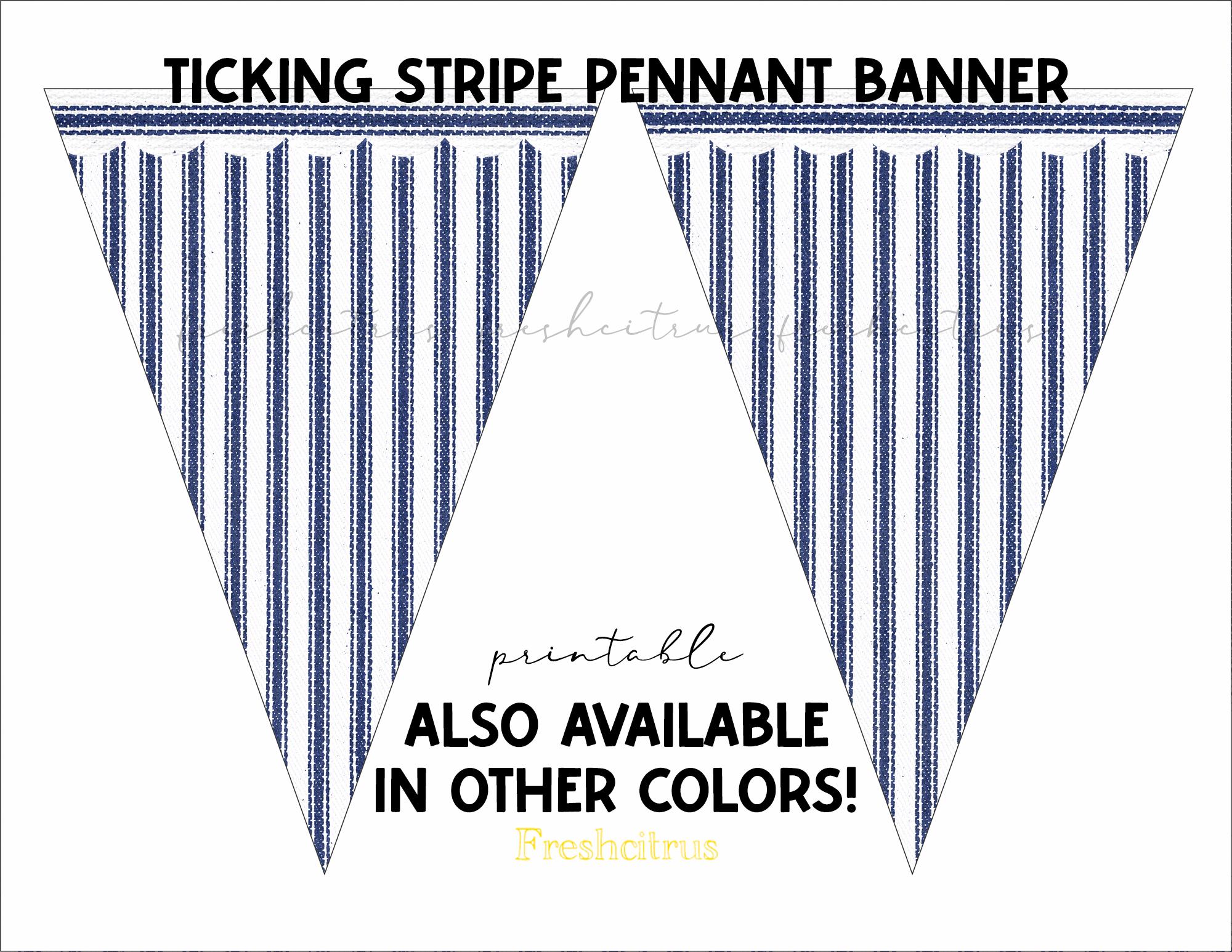 Ticking Stripe Scalloped Edge Pennant Flag Banner Light Pink on White ...