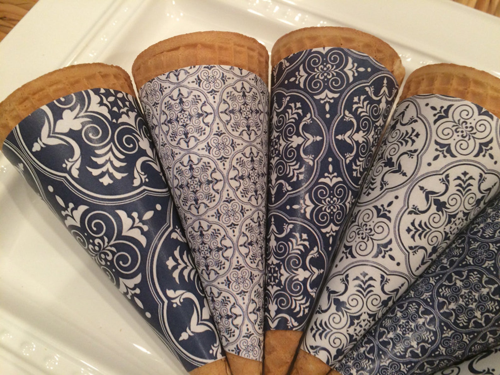 Ice Cream Cone Wrappers Navy Blue and White Summer Party Ice | Etsy