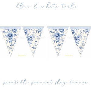 Blue and White Toile Pennant Flag Banner Printable Instant Download - Etsy