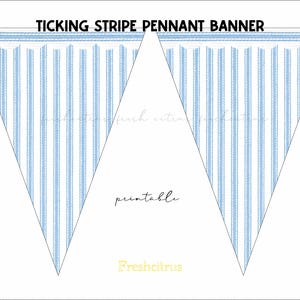 Ticking Stripe Scalloped Edge Pennant Flag Banner Light Blue on White ...