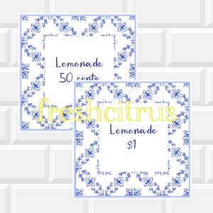 Lemonade Banner Blue and White Tiles Printable Lemonade Stand and Party ...