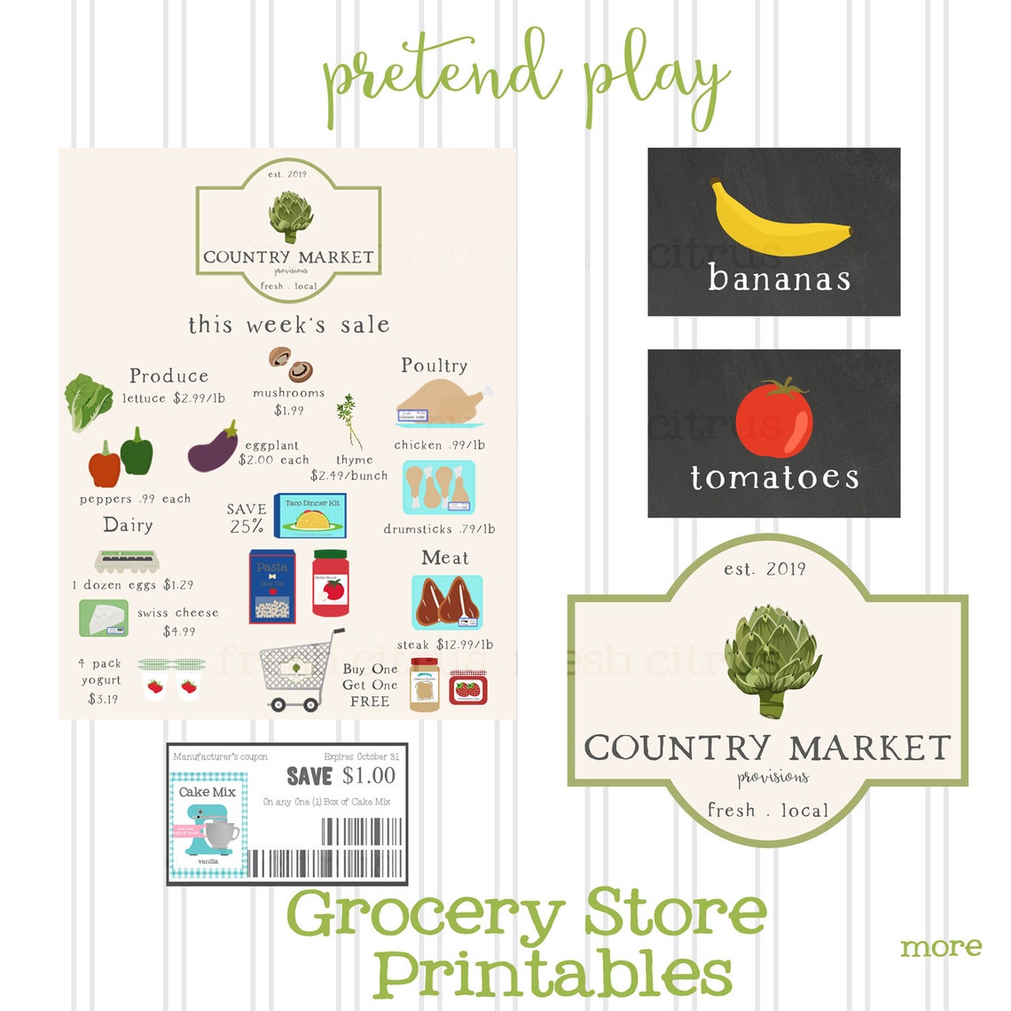 Grocery Store Printables Pretend Play Market Printable Instant | Etsy