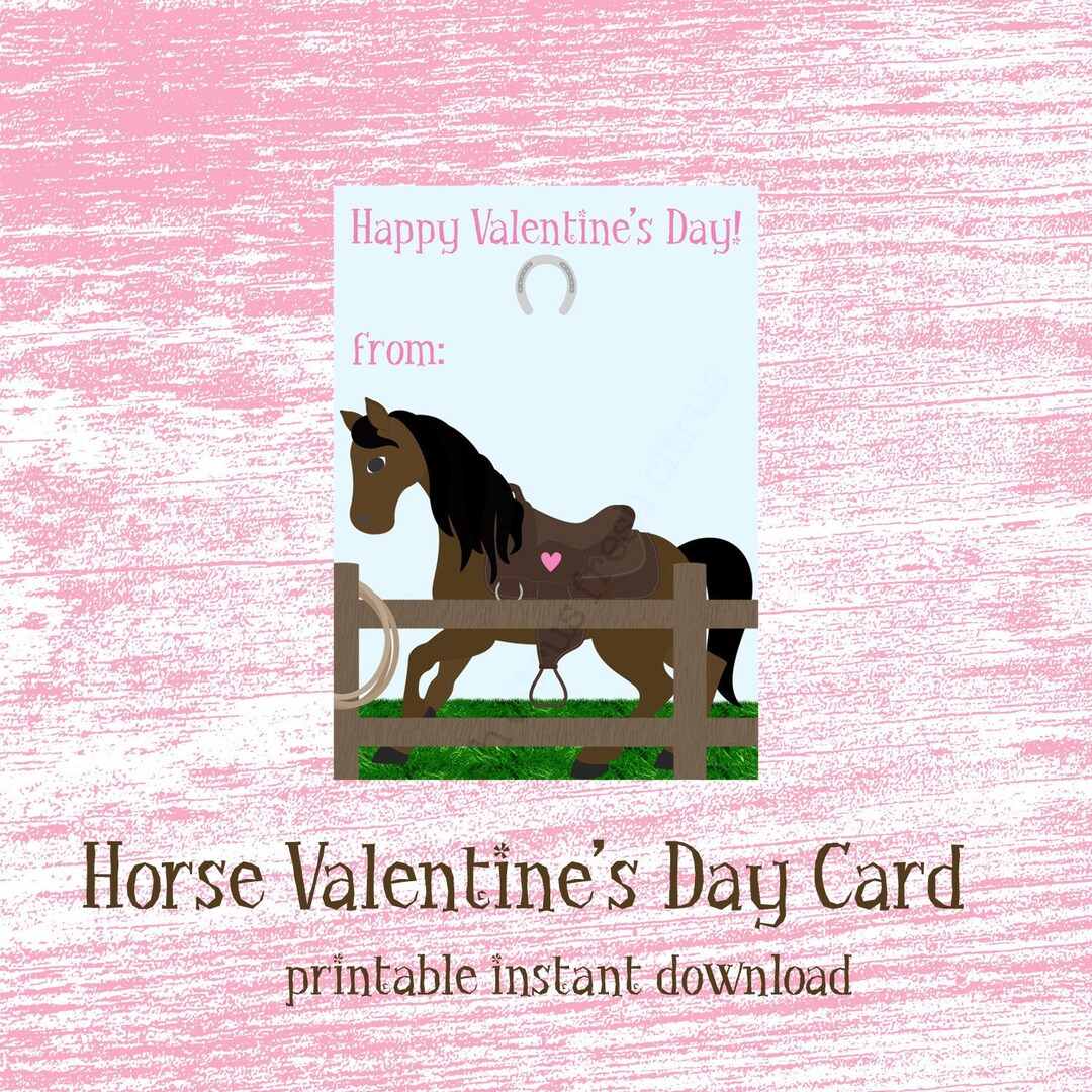 Horse Valentine's Day Card Kids Classroom Valentine Printable Instant ...