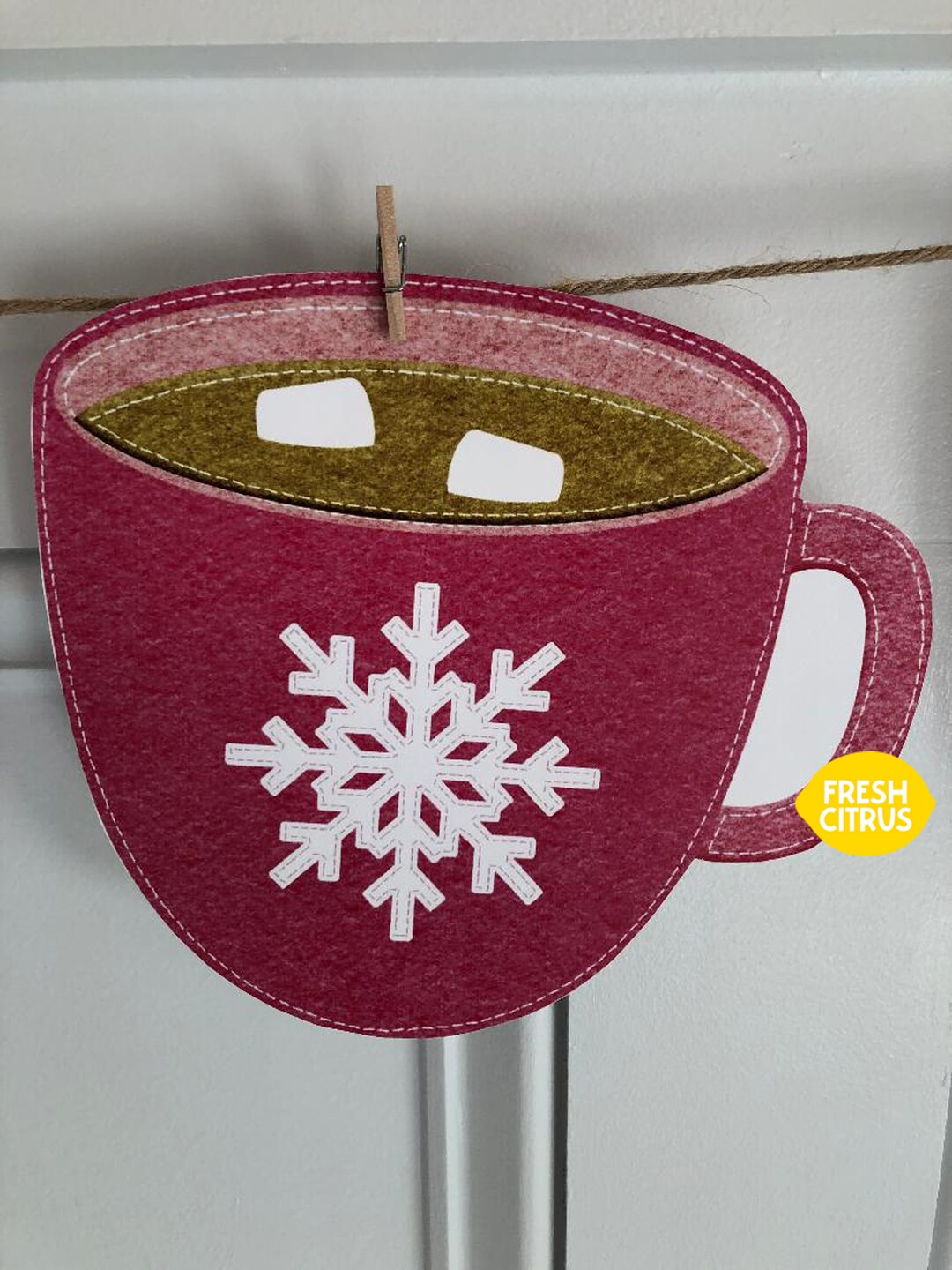 Hot Cocoa Mug Banner Printable "felt With Stitching" Snowflake ...