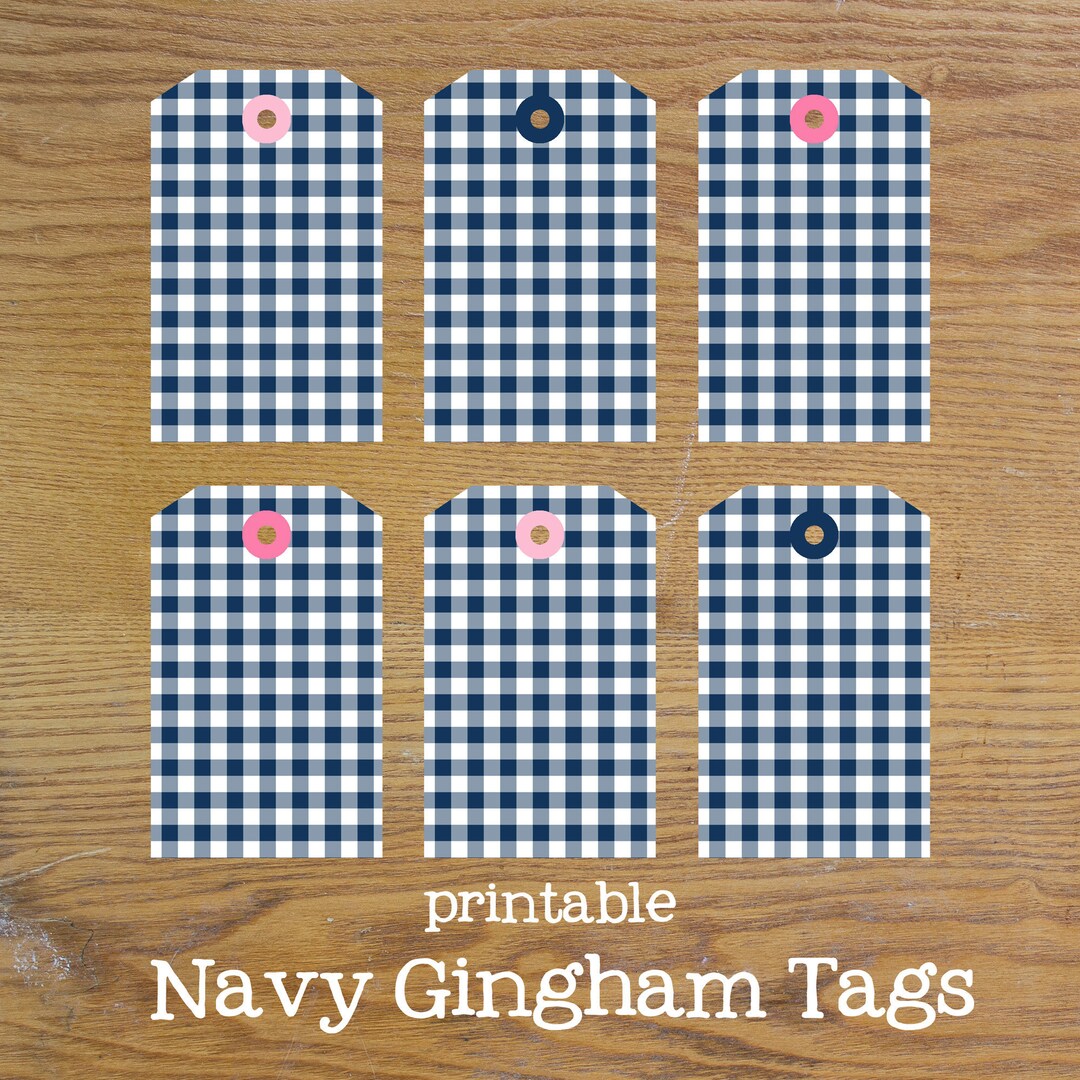 Navy Gingham Tags Navy and White Gift Tags Navy and Pink Printable ...