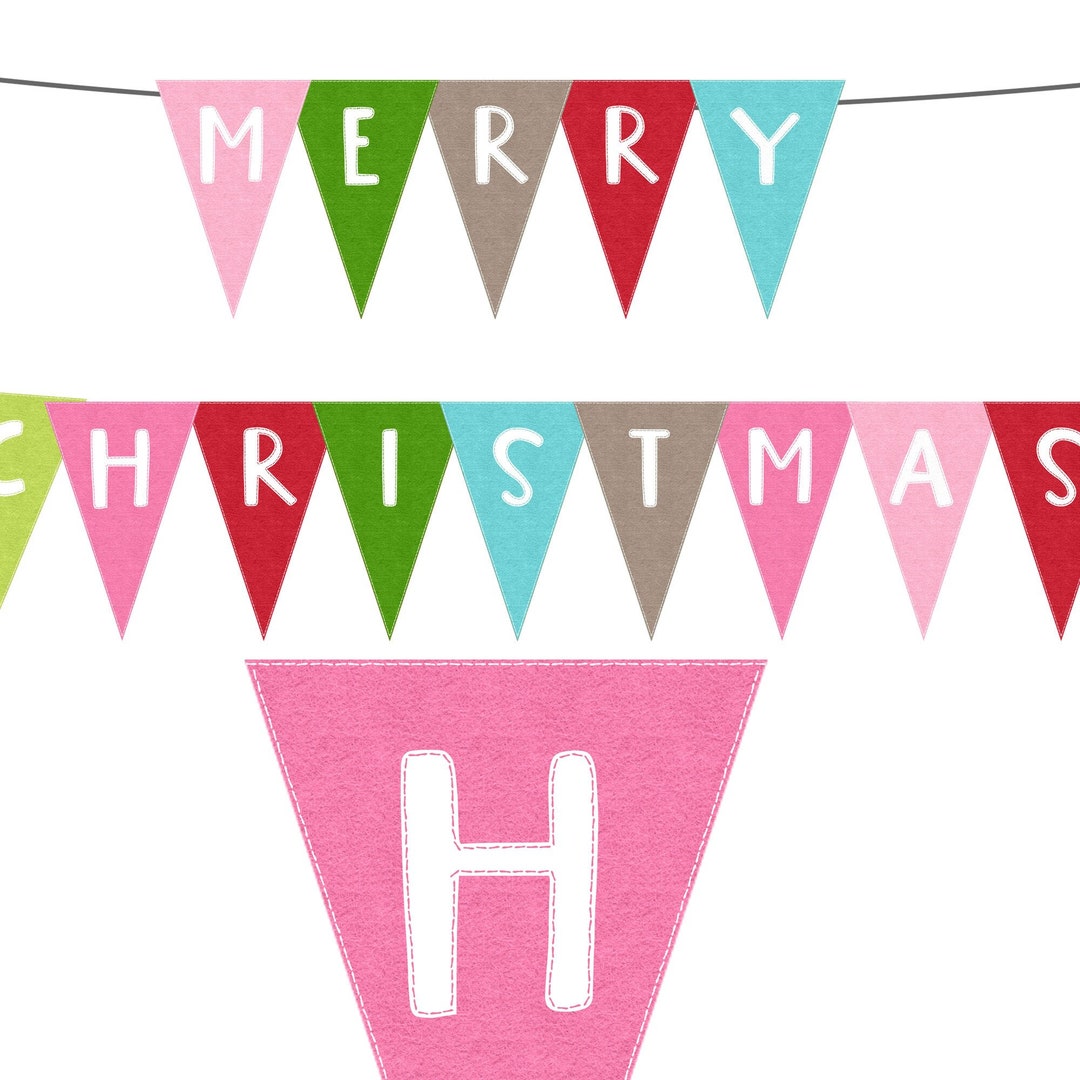 Printable Christmas Pennant Banner Felt With Stitching Merry Christmas ...