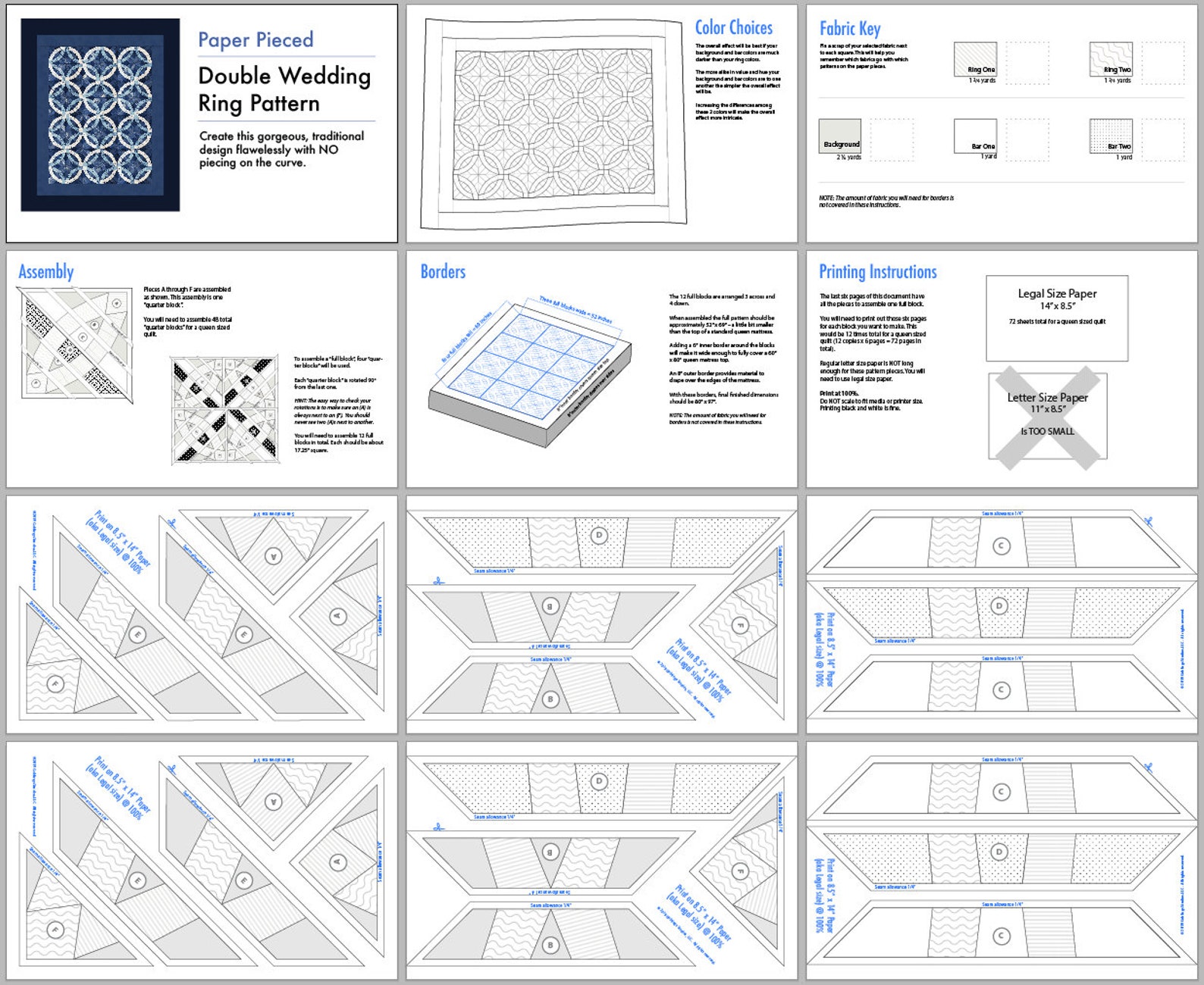 Paper Pieced Double Wedding Ring Pattern Digital - Etsy