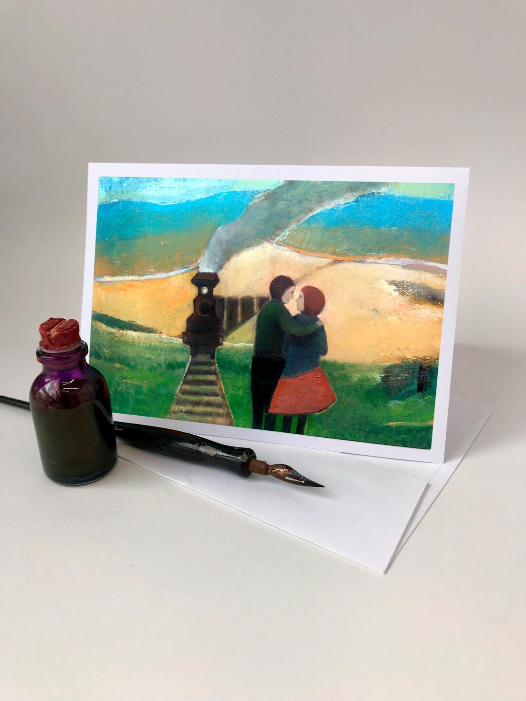 Card From Original Artwork, Blank Note Card, Art Greeting Card, Train ...