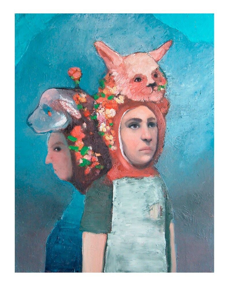 Whimsical Animal Art Cat and Dog Art Folklore Art 8x10 - Etsy