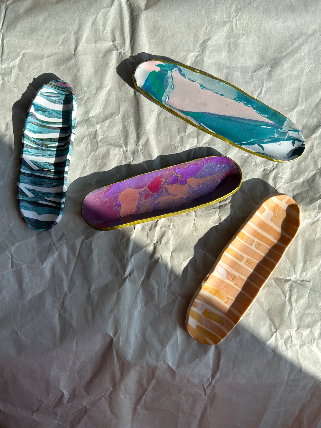 Small Colorful Ring Trays Long and Unique Handmade Polymer Clay Decor ...