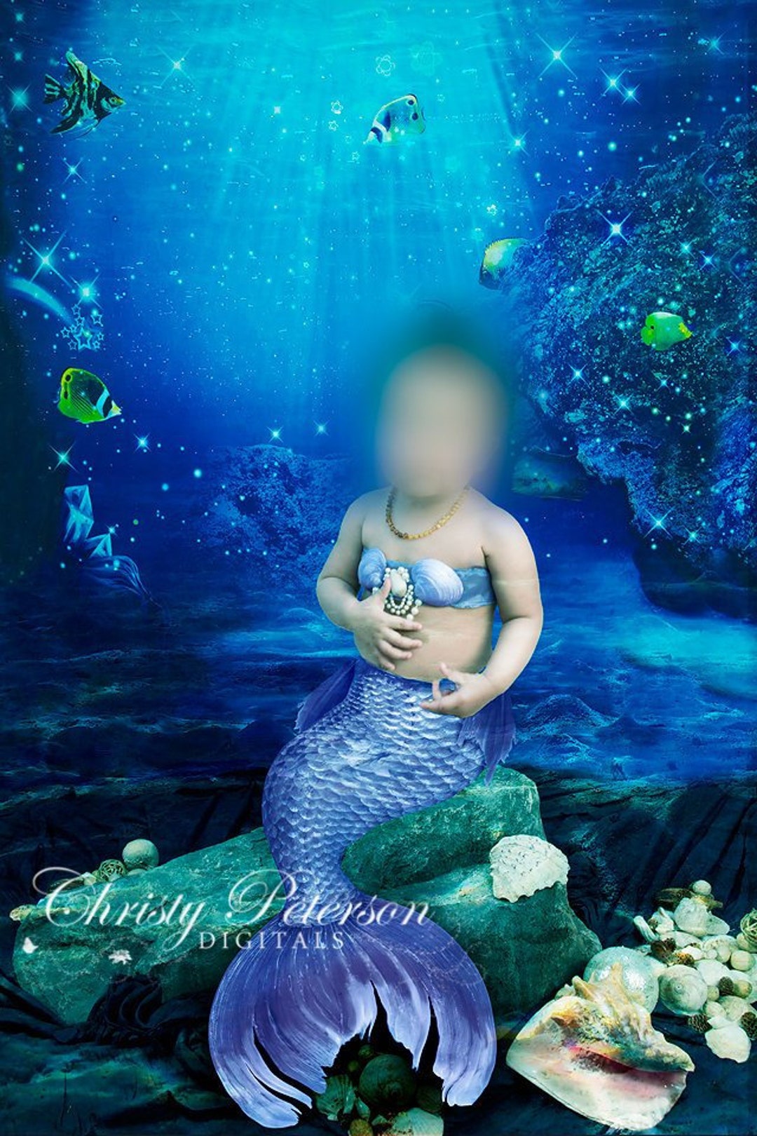 Baby Mermaid Tail Overlay and Underwater Digital Background Set - Etsy