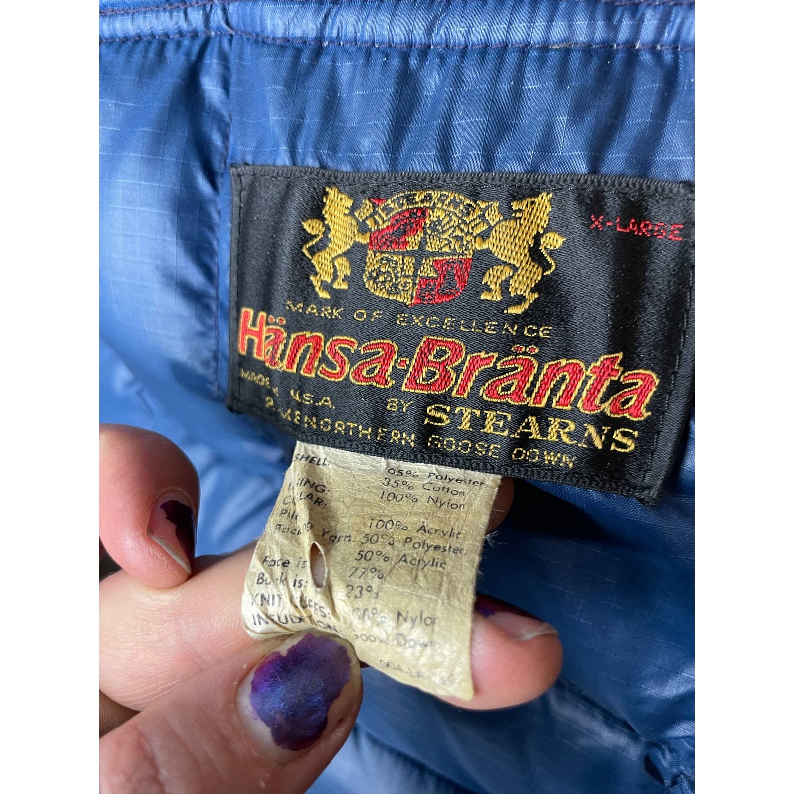 Vintage Hansa Branta by Stearns Blue Goose Down Jacket Coat Parka XL 70 ...
