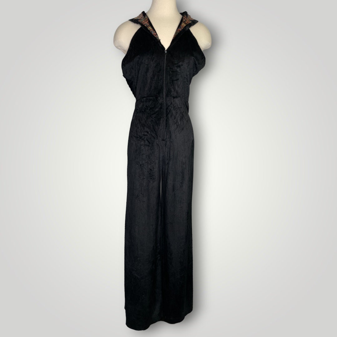 Vintage Ryan Keith Velvet Jumpsuit Hooded Halter Velvet Black Fairycore ...
