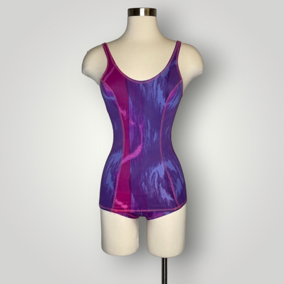 Vintage 1960s Swimsuit Speedo Front Skirt Small 34 Purple Pink Low Cut ...