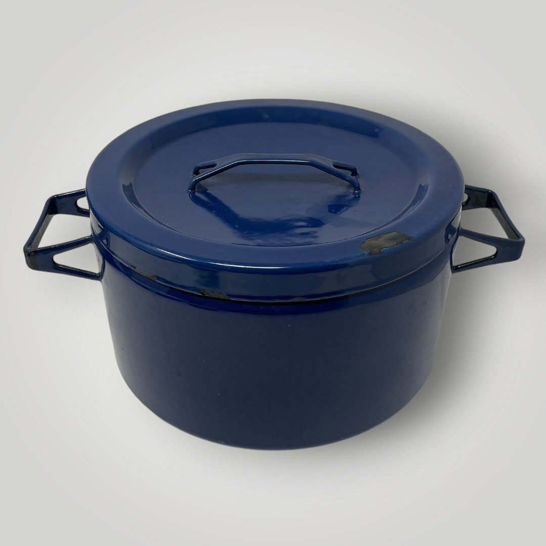 Vintage Finel Arabia Enamelware Cookware MCM Navy Blue Small Pot Seppo ...