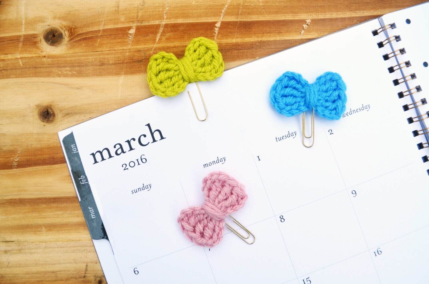 SPRING MIX Set of 3 Crocheted Bow Paper Clips Planner ECLP Kikki K ...
