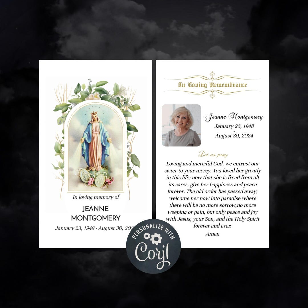 Catholic Funeral Prayer Card Corjl Template | Catholic Memorial Cards ...