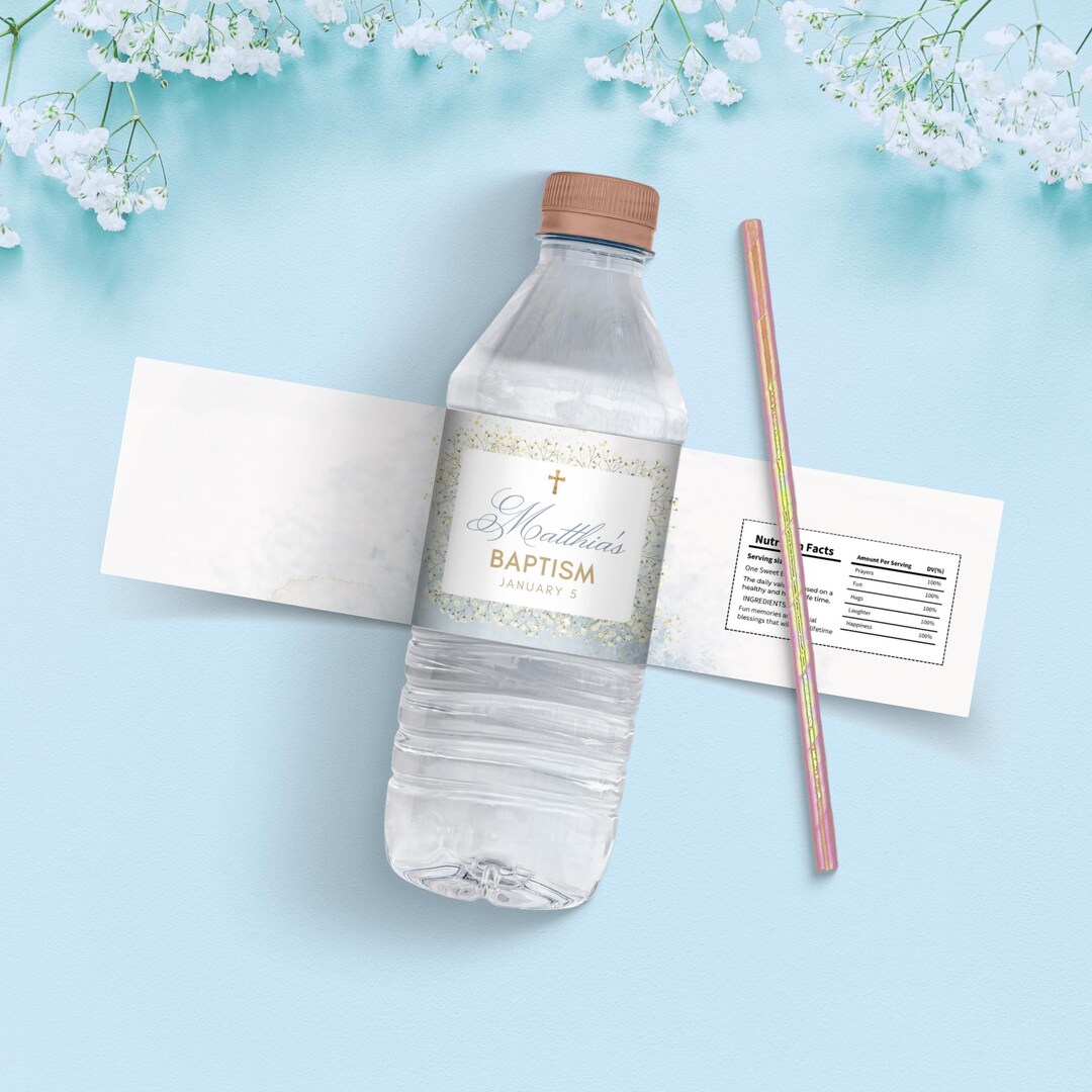 Blue Christening Water Bottle Label | Baptism Templates | Blue Baptism ...