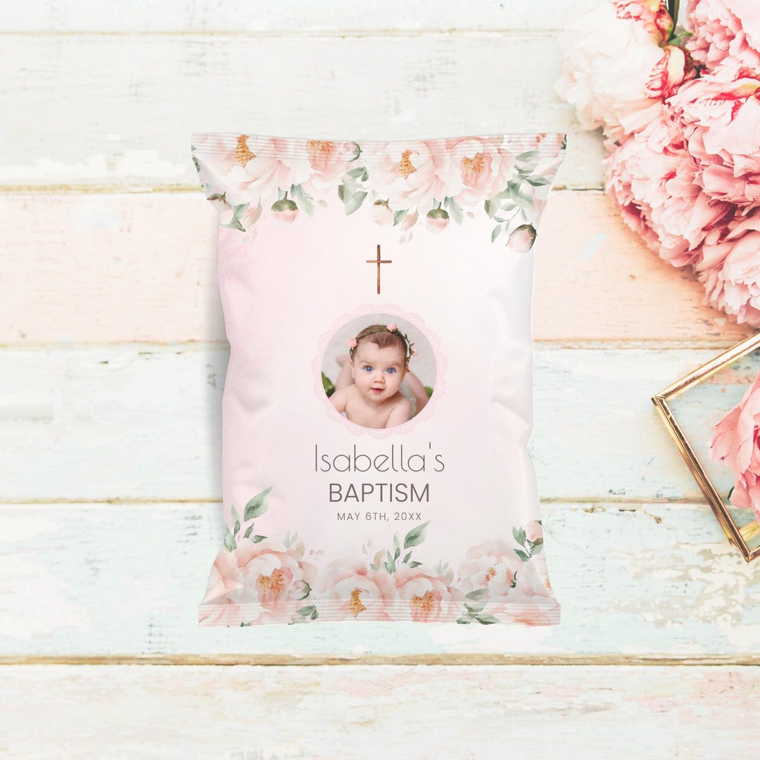 Pink Ombre Girl Baptism Chip Bag Favors - Customizable Snack Wrapper ...