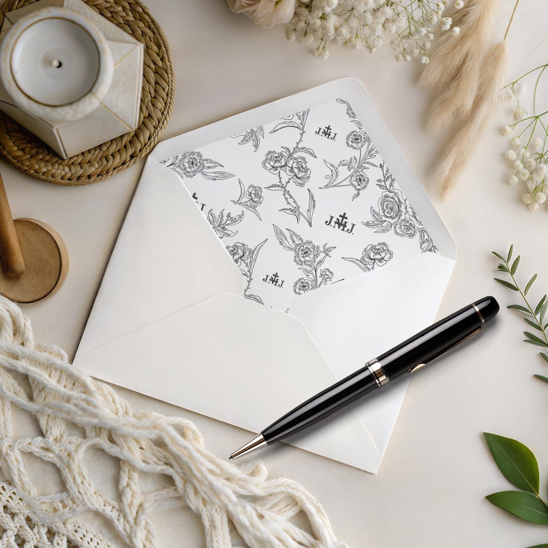 Catholic Wedding Envelope Liners, Vintage Black and White Floral JMJ ...