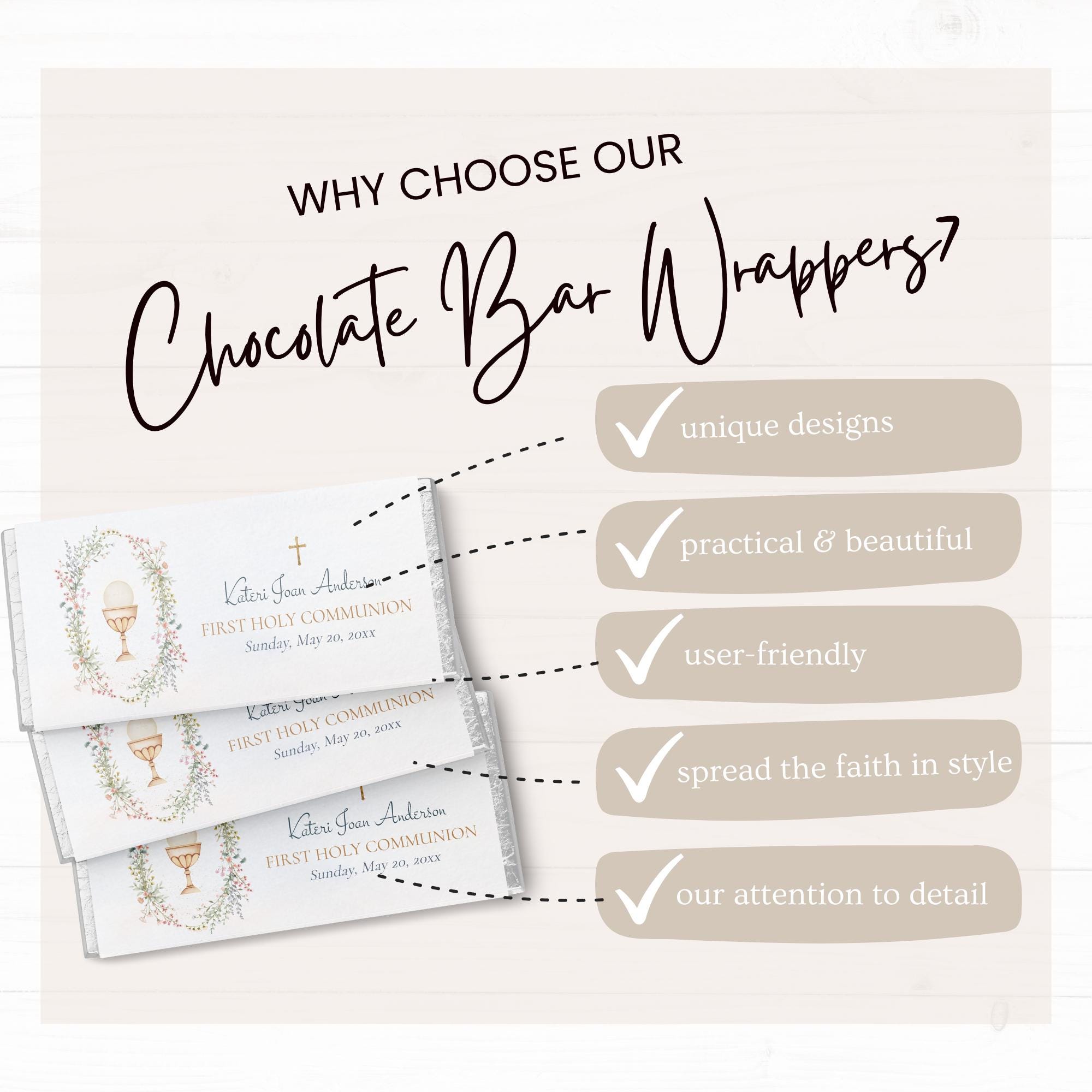 First Communion Chocolate Bar Wrapper Template: Catholic Party Favor ...