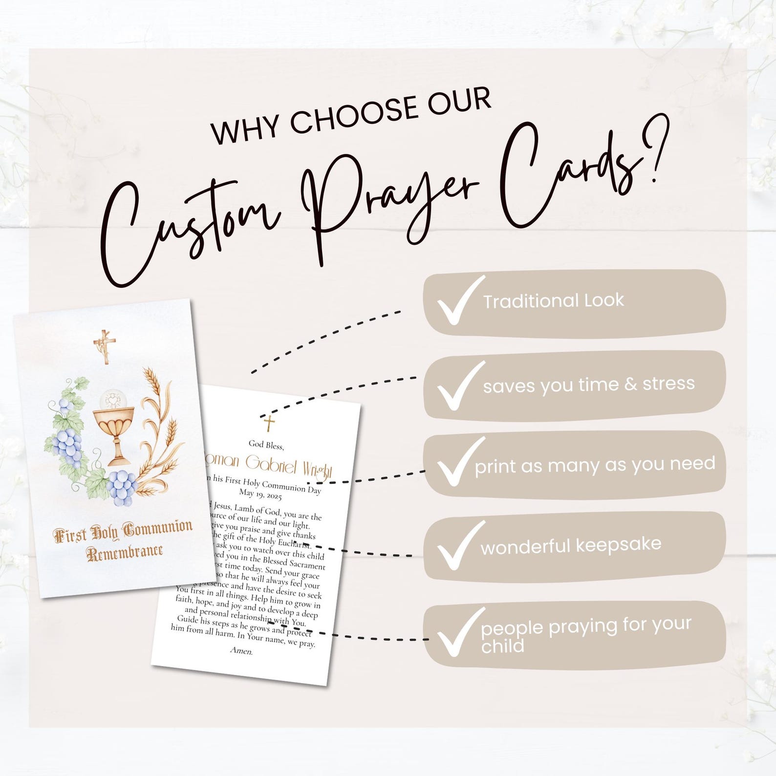 Vintage First Communion Prayer Cards: Editable Corjl Template (digital ...