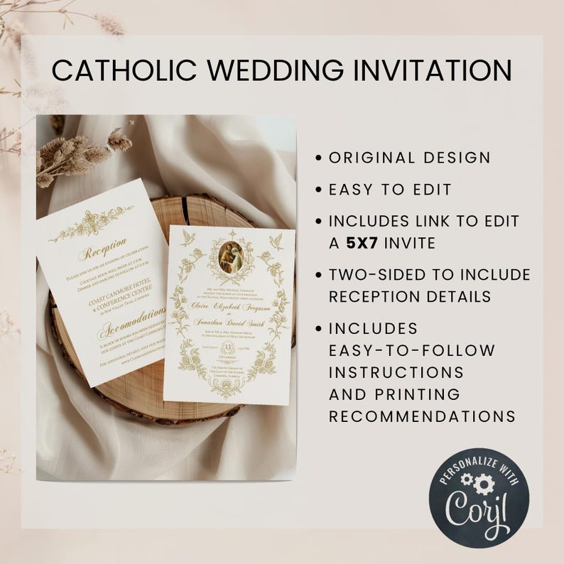 Catholic Wedding Invitation Template, Baroque Mary and Joseph, DIY ...