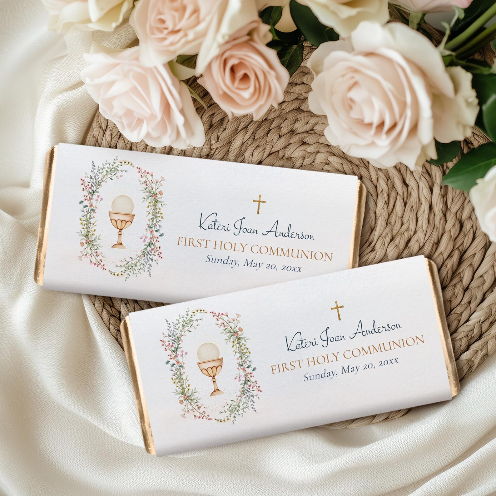 First Communion Chocolate Bar Wrapper Template: Catholic Party Favor ...