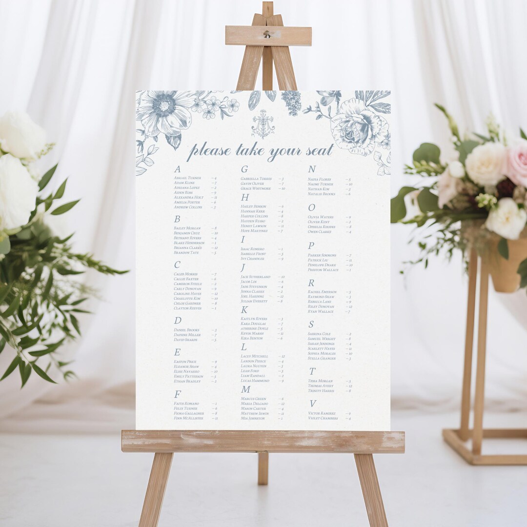 Marian Floral Wedding Seating Chart Template: Editable Corjl Design ...