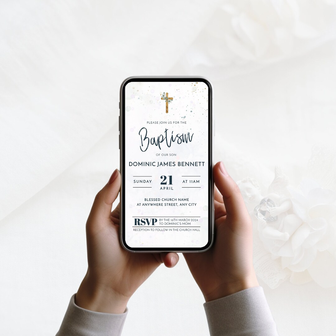 Editable Minimalist Watercolor Baptism Electronic Invitation Template ...