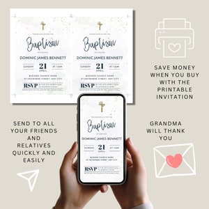 Editable Minimalist Watercolor Baptism Electronic Invitation Template ...