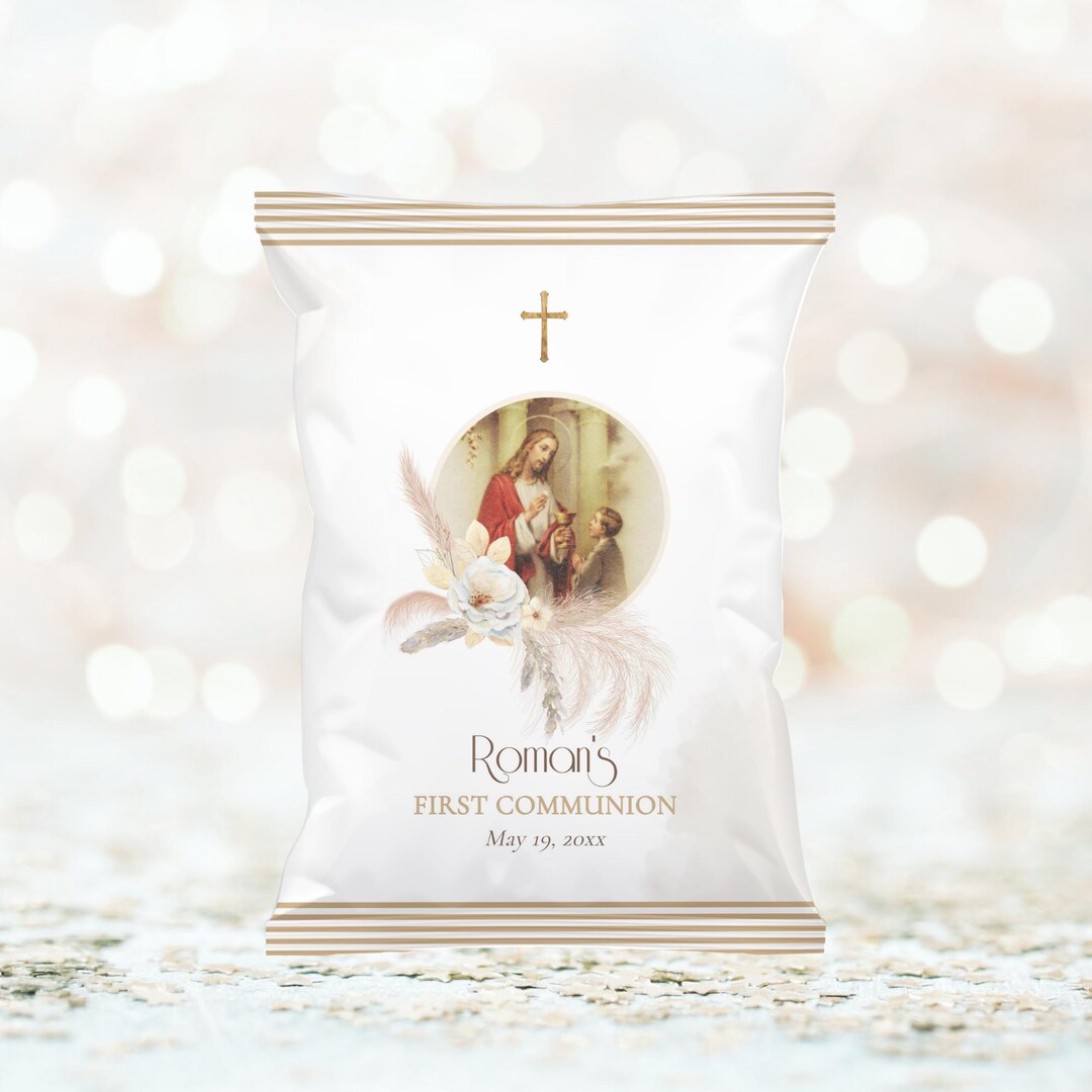 First Communion Chip Bag Favors: Vintage Catholic Design With Jesus ...