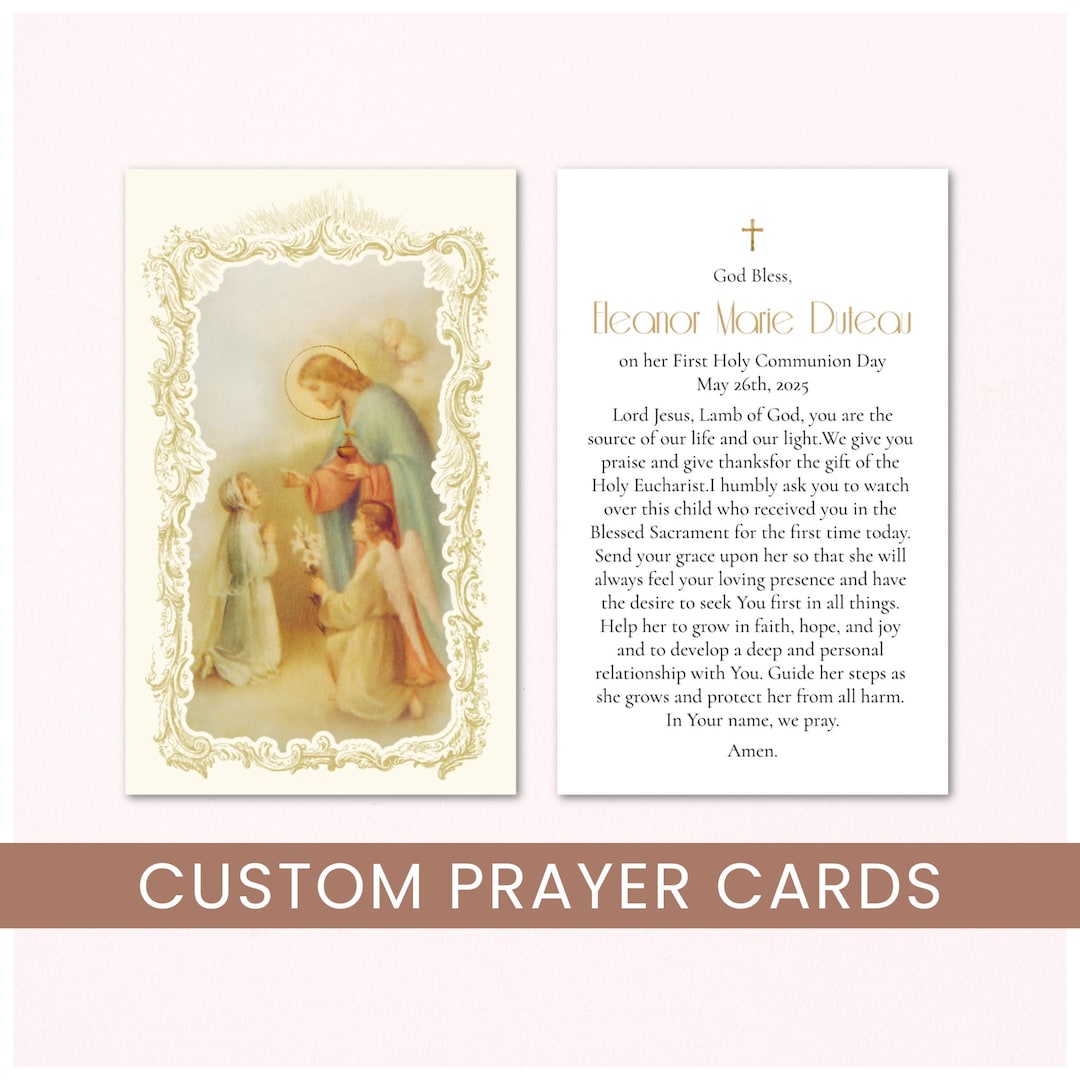 Vintage First Communion Prayer Card Template | Catholic Favors (corjl ...