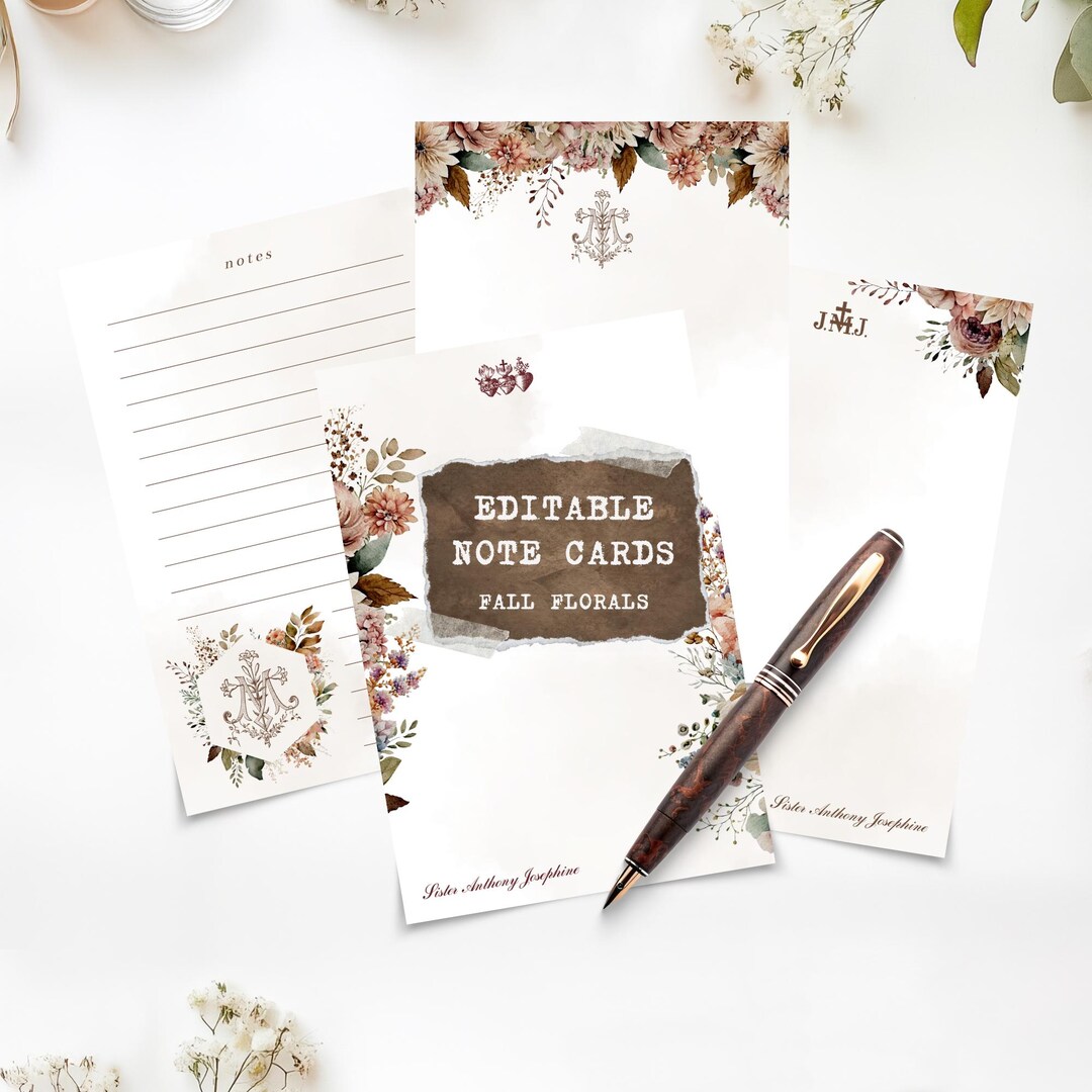 Personalized Catholic Notecards, Rustic Floral Stationery (digital ...