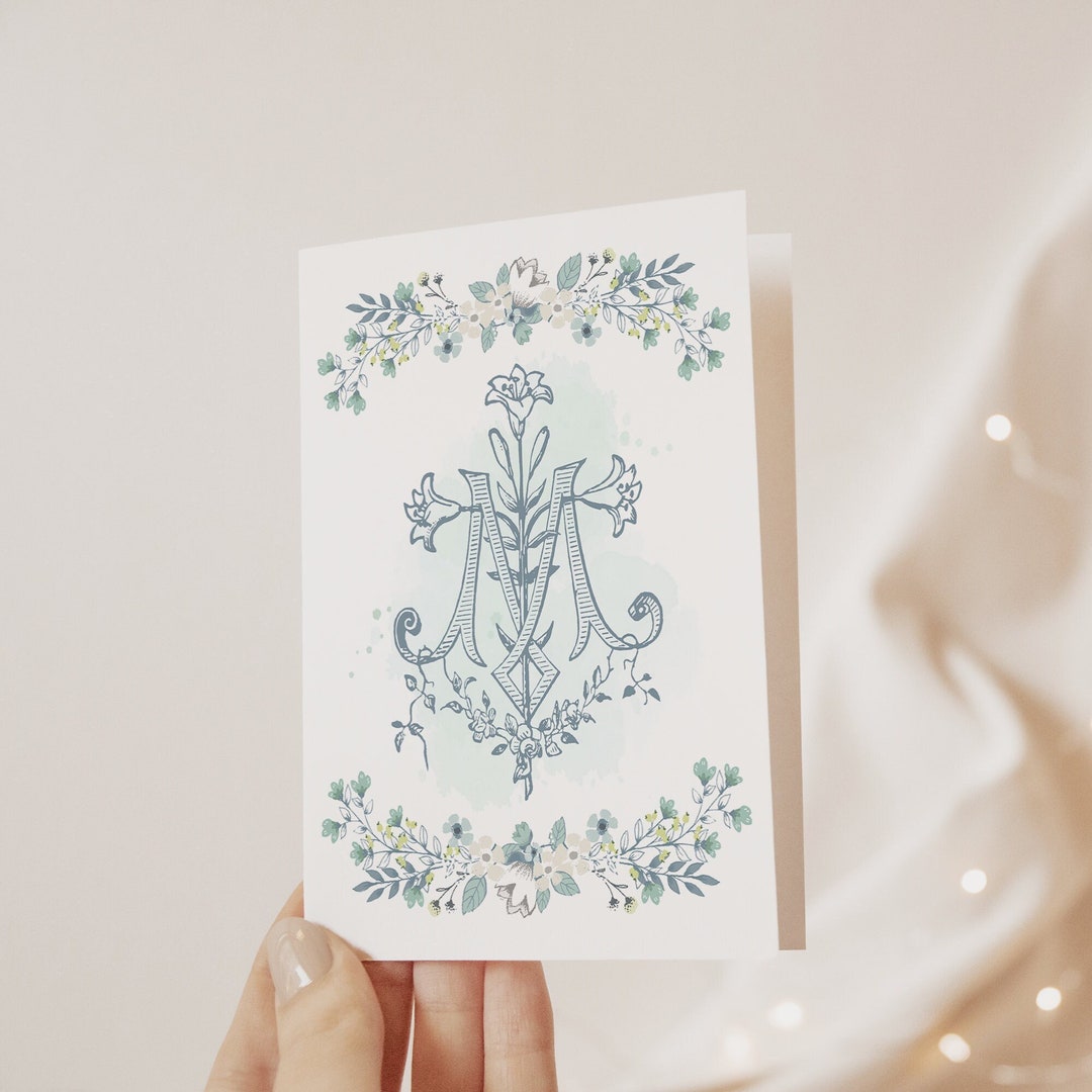 Vintage Marian Emblem Greeting Card | Catholic Thank You Card (digital ...