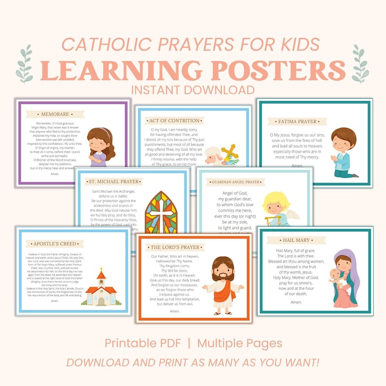 Catholic Prayers for Kids Posters Homeschool Resource - Etsy
