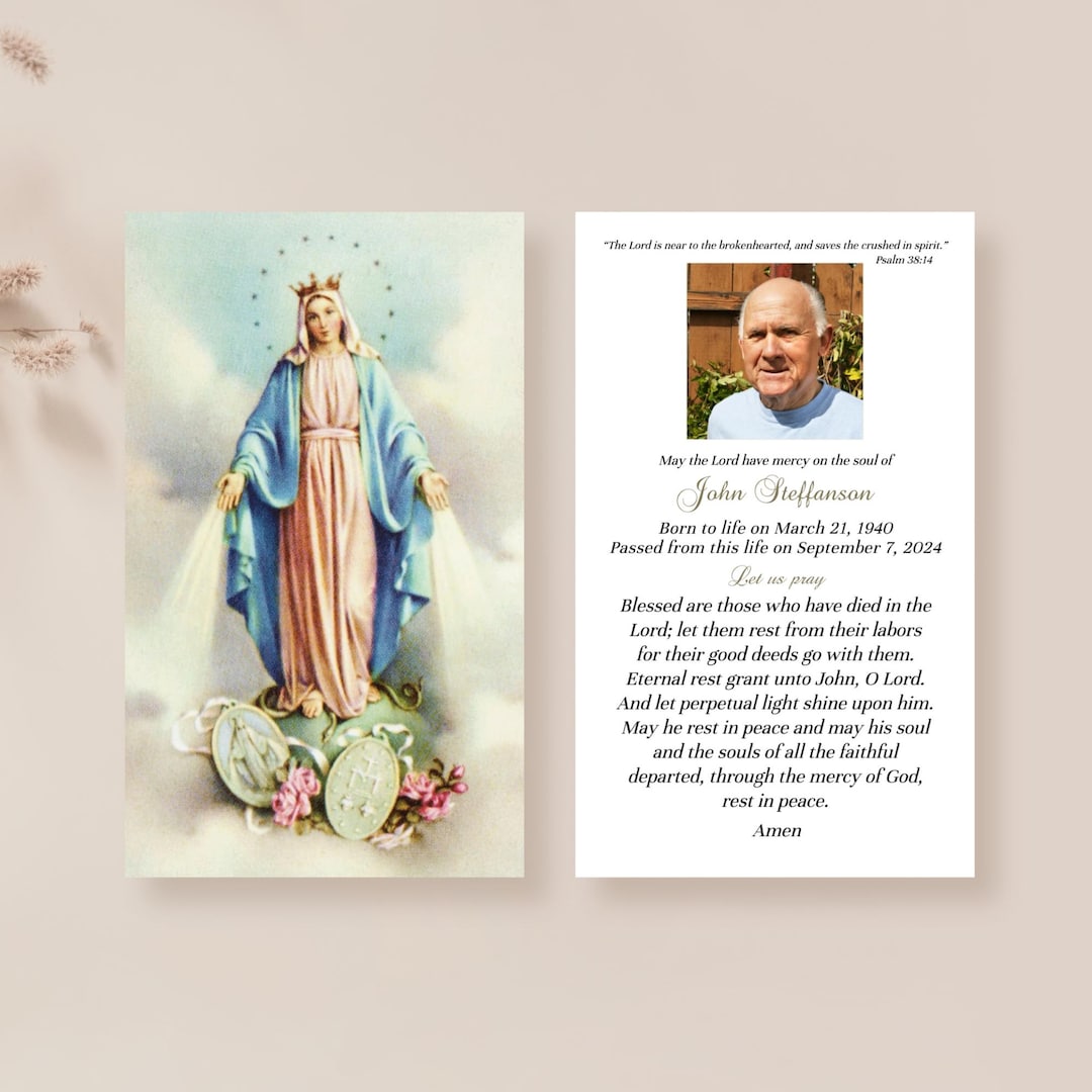 Catholic Memorial Prayer Card Template - Vintage Marian Image (instant ...